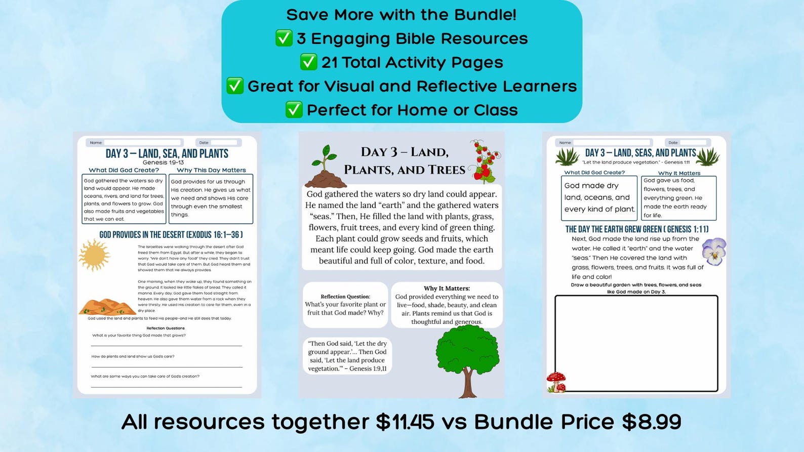 7 Days of Creation Bible Bundle for Kids Printable Bible Lessons ...