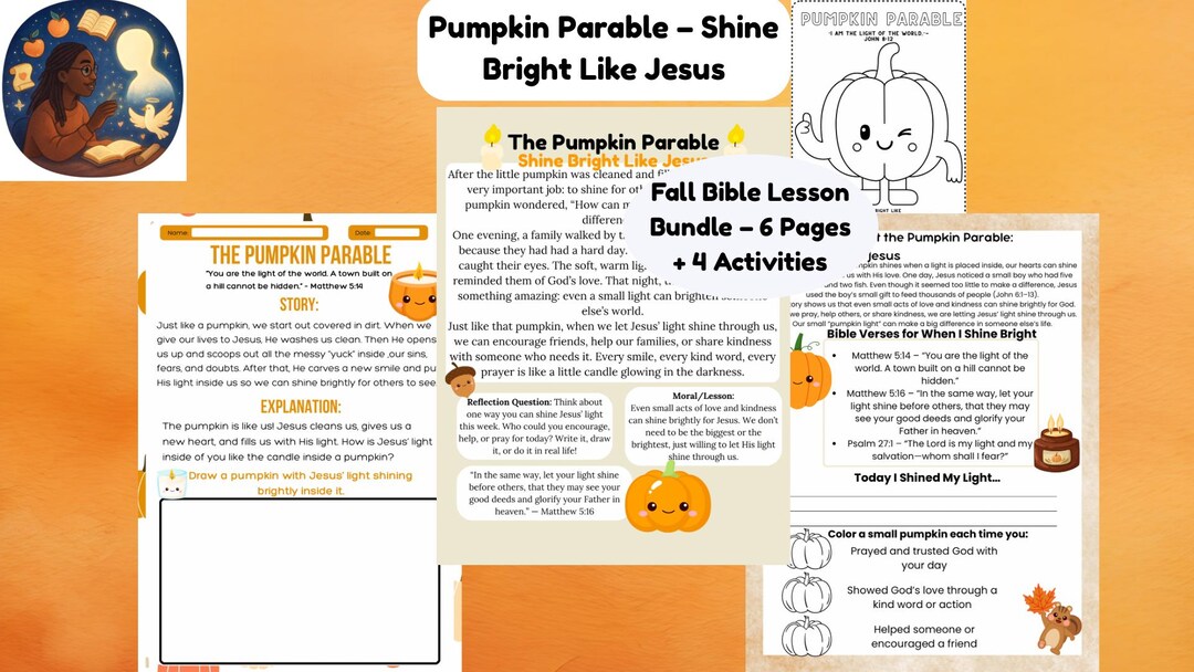 Pumpkin Parable Shine Bright Like Jesus Fall Bible Lesson Bundle Kids ...