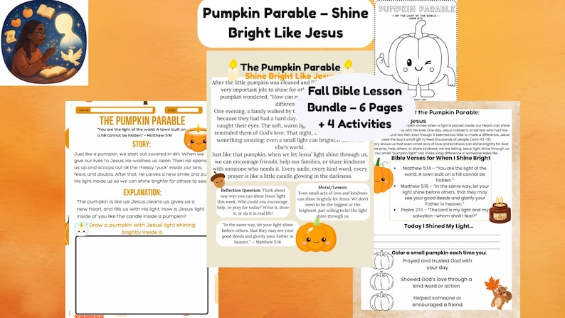 Pumpkin Parable Shine Bright Like Jesus Fall Bible Lesson Bundle Kids ...