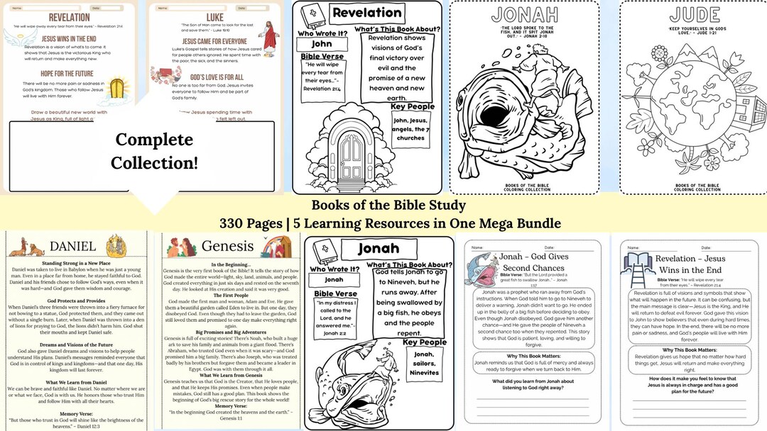 Books of the Bible Study Complete Collection 330 Pages Fact Sheets ...