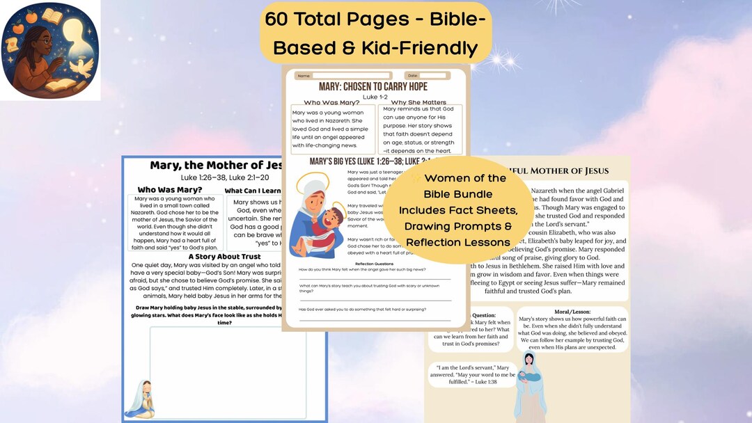 Women of the Bible Bundle 60 Page Bible Worksheets for Kids Christian ...