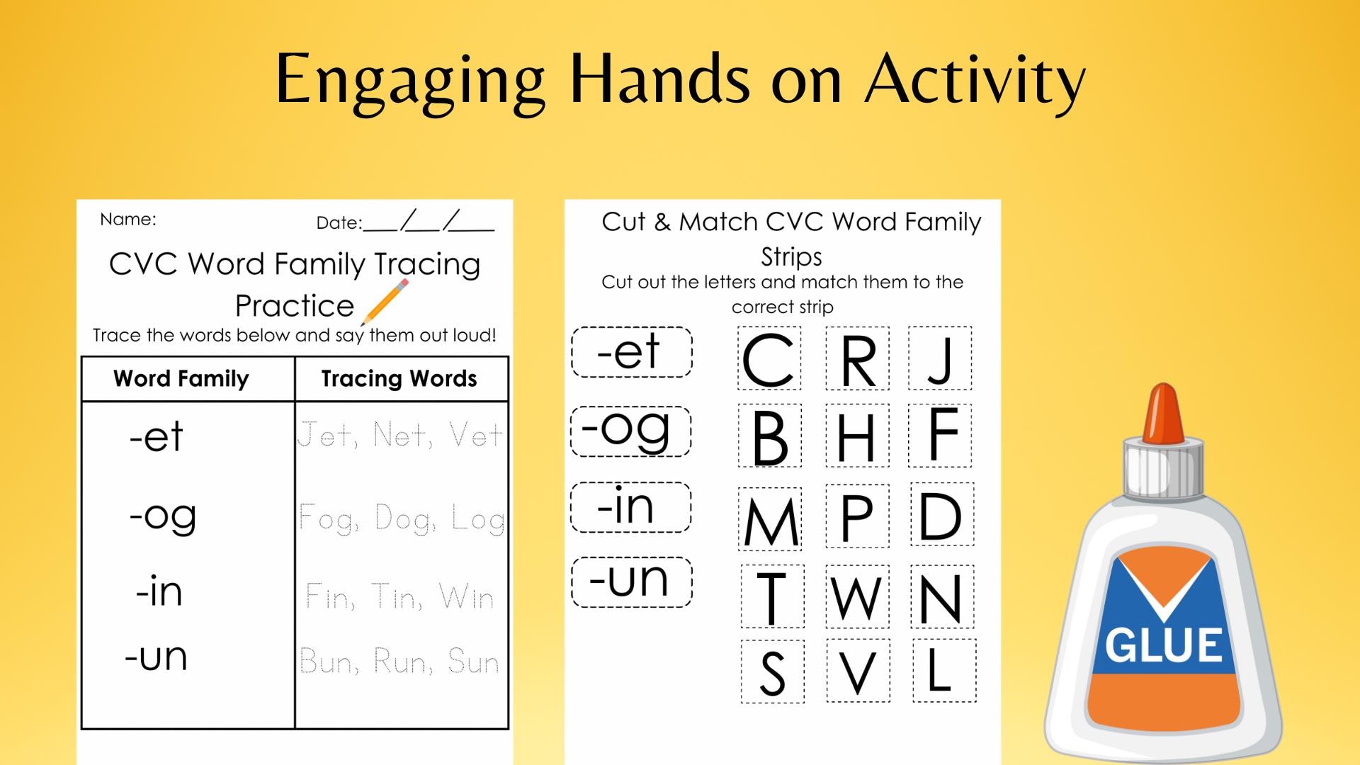 CVC Word Families Cut & Match Worksheets | Phonics Tracing Activity - Etsy