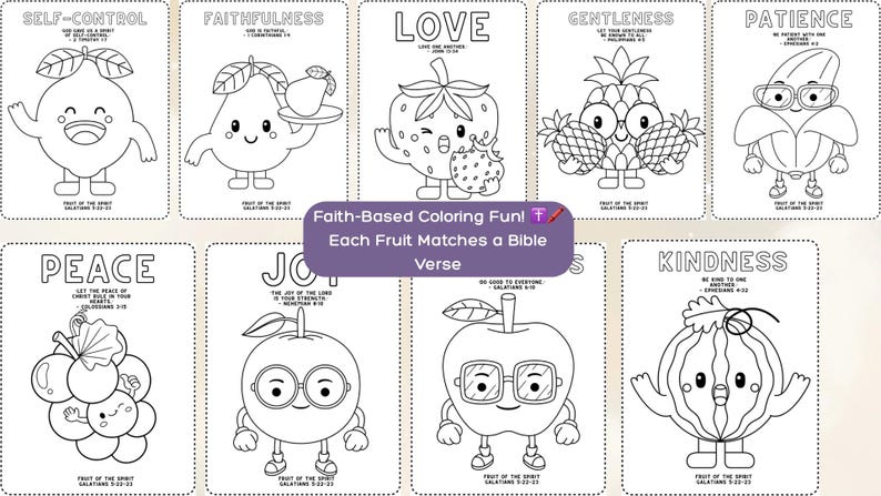 Fruit of the Spirit Bundle Bible Lessons for Kids Coloring Pages Fact ...