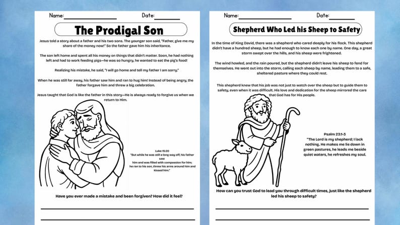 20 Page Bible Story Lessons for Kids With Coloring Pages Faith Based ...