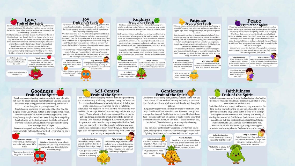 Fruit of the Spirit Fact Sheets Bible Printables for Kids Christian ...