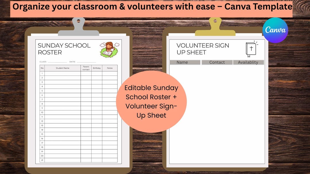 Editable Sunday School Roster & Volunteer Sign-up Sheet – Canva ...