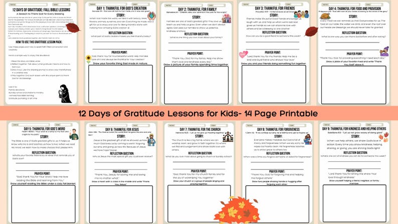 12 Days of Gratitude Fall Bible Lessons for Kids Printable Thanksgiving ...