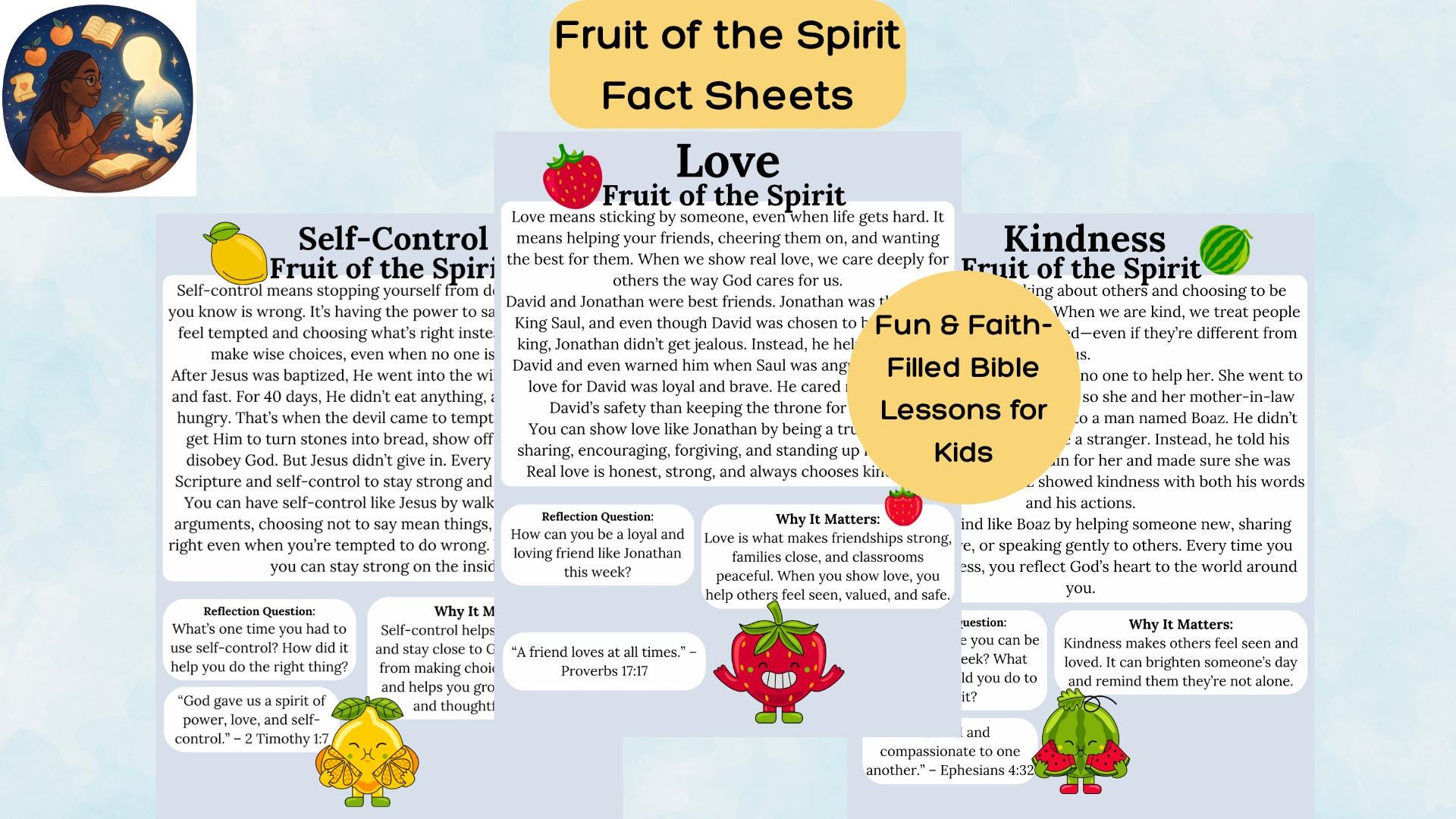 Fruit of the Spirit Fact Sheets Bible Printables for Kids Christian ...