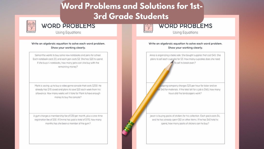 Algebra Word Problems Bundle: Engaging Math Challenges for Grades 1-3 ...