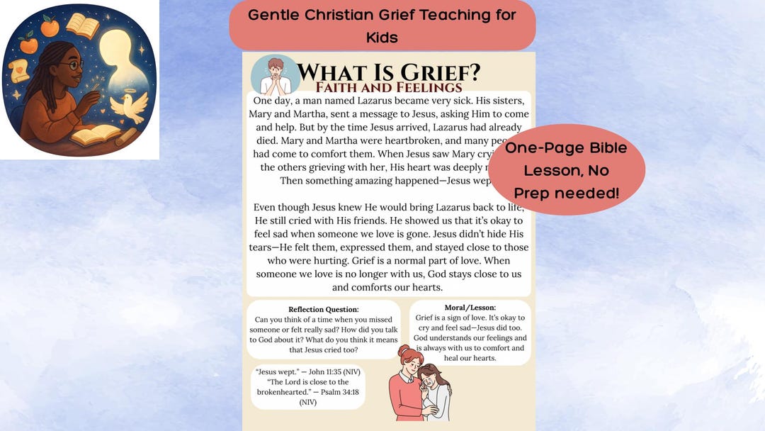 What is Grief Bible Lesson for Kids Christian Coping Worksheet ...