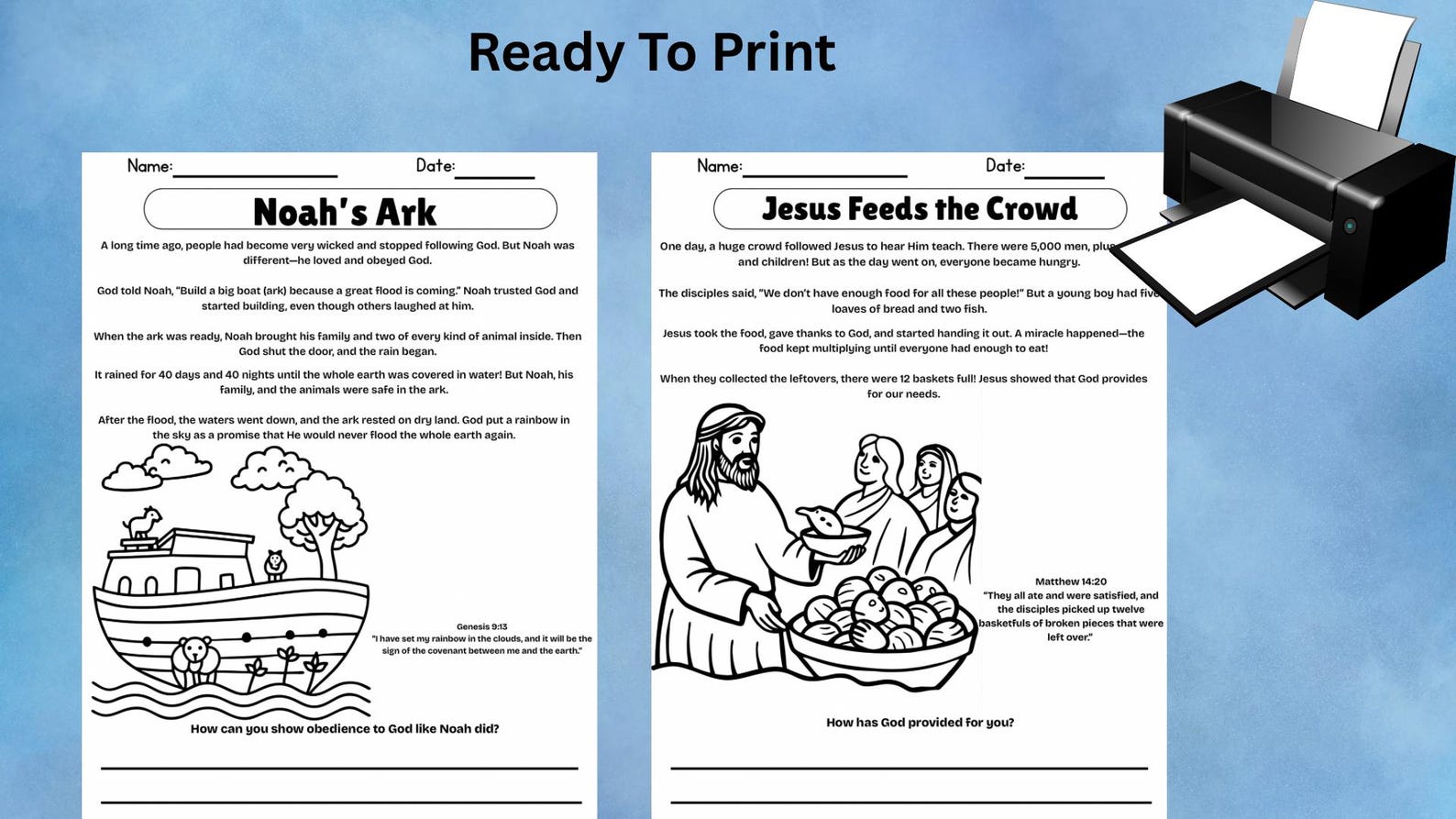 20 Page Bible Story Lessons for Kids With Coloring Pages Faith Based ...