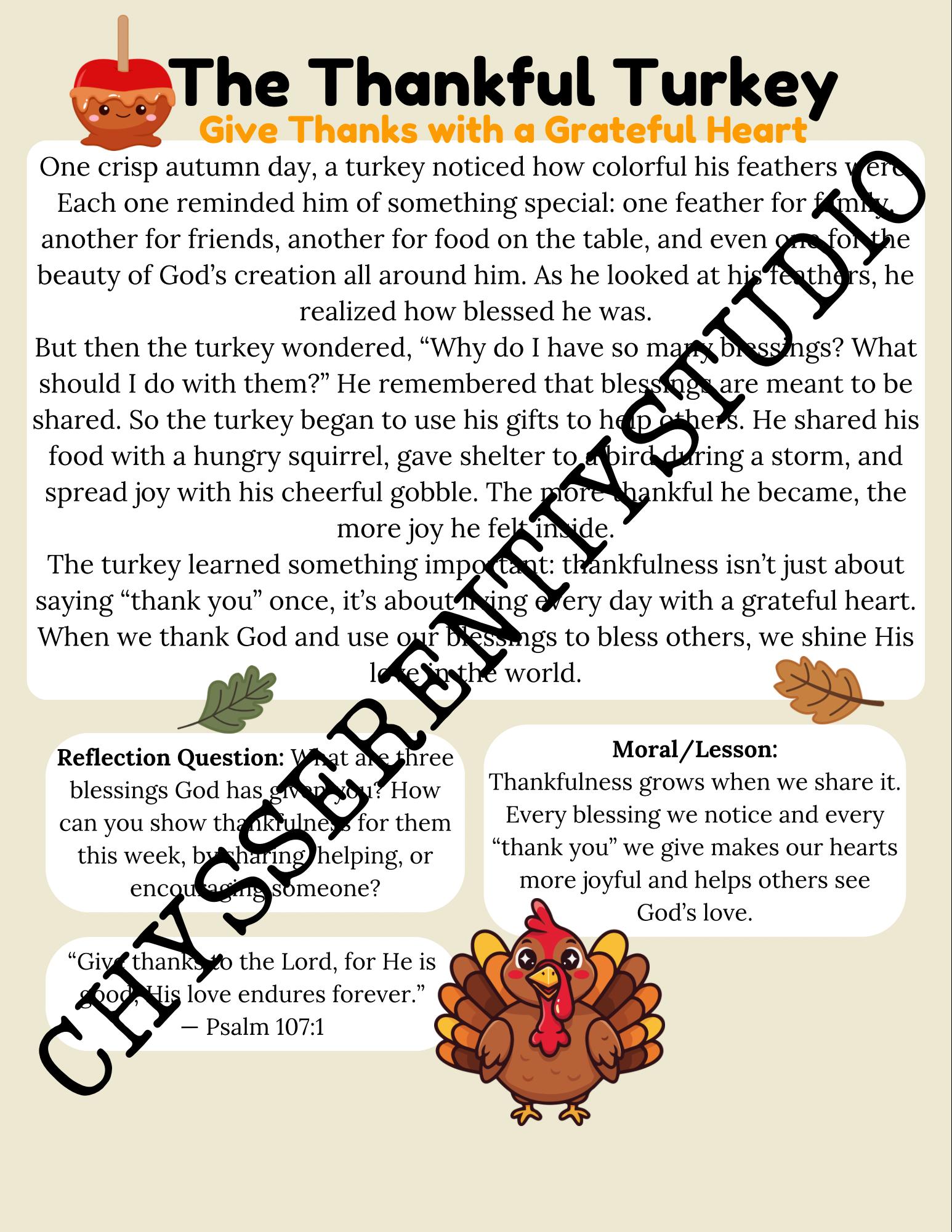 Thankful Turkey Bible Lesson Bundle Printable Thanksgiving Kids ...