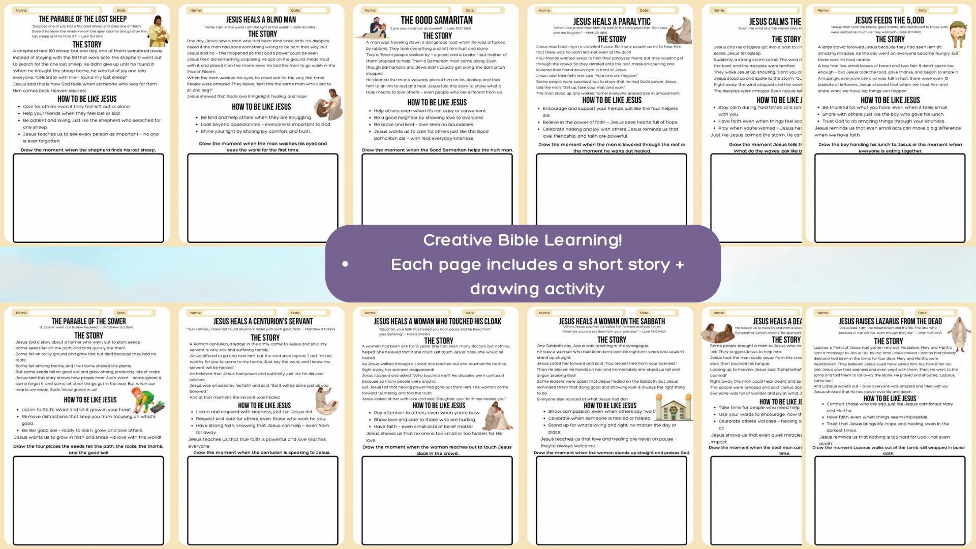 Jesus Parables and Miracles Bible Lessons Bundle for Kids Drawing ...