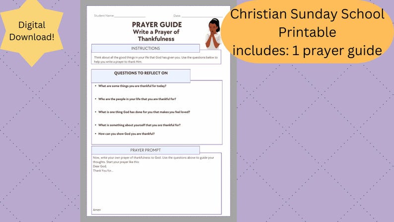 Printable Prayer Guide of Thankfulness for Kids | Christian Gratitude ...