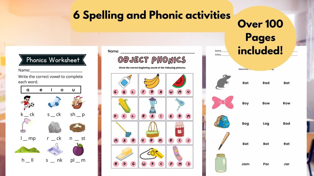 Spelling Worksheets for Pre-k to 1st Grade Kindergarten Learning Bundle ...