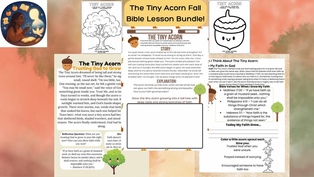 The Tiny Acorn Fall Bible Lesson for Kids Christian Printable Activity ...