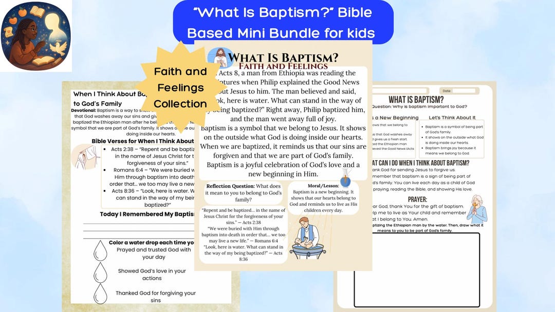 What is Baptism Bible Lesson for Kids Christian Activities Mini Bundle ...