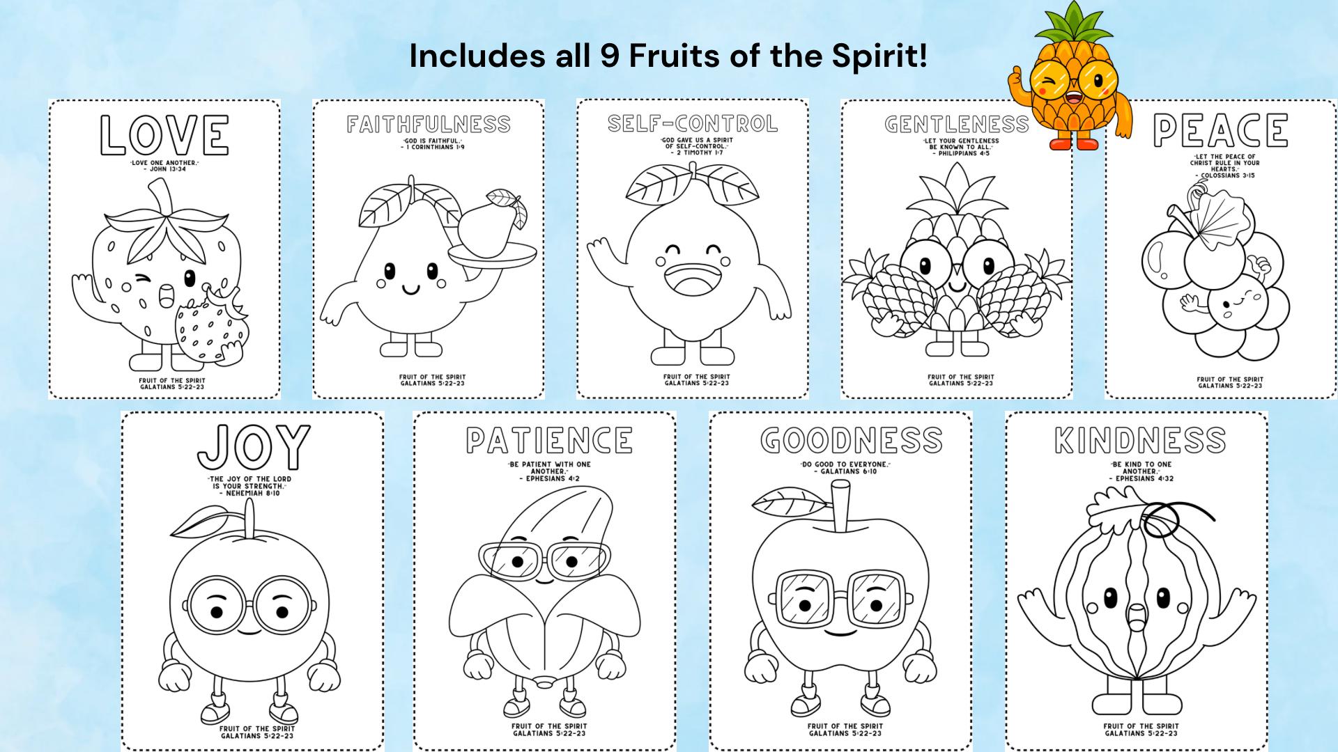 Fruit of the Spirit Coloring Pages for Kids Bible Verse Coloring Sheets ...