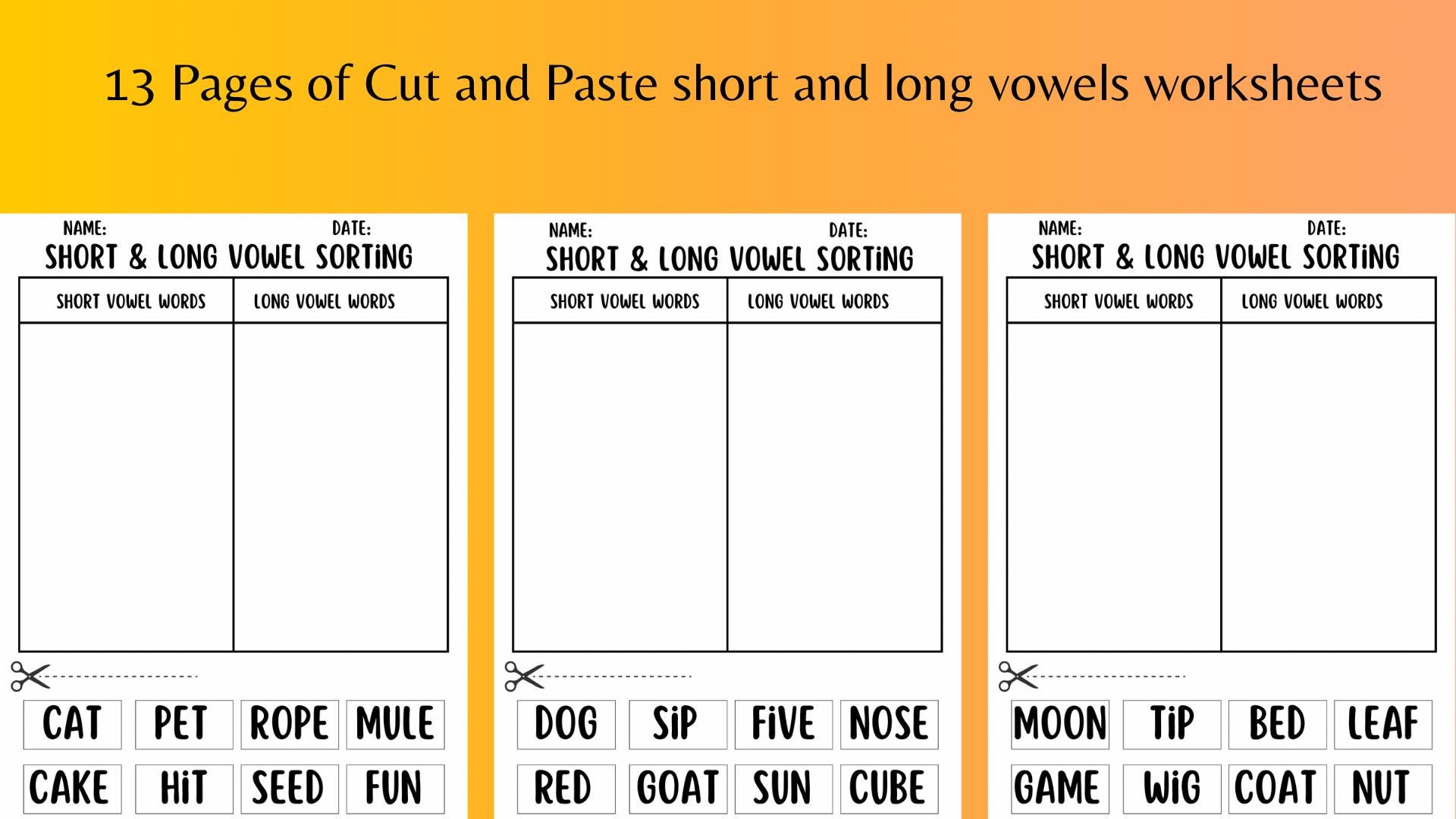 Phonics Cut-and-paste Bundle | CVC Word Families & Vowel Sorting ...