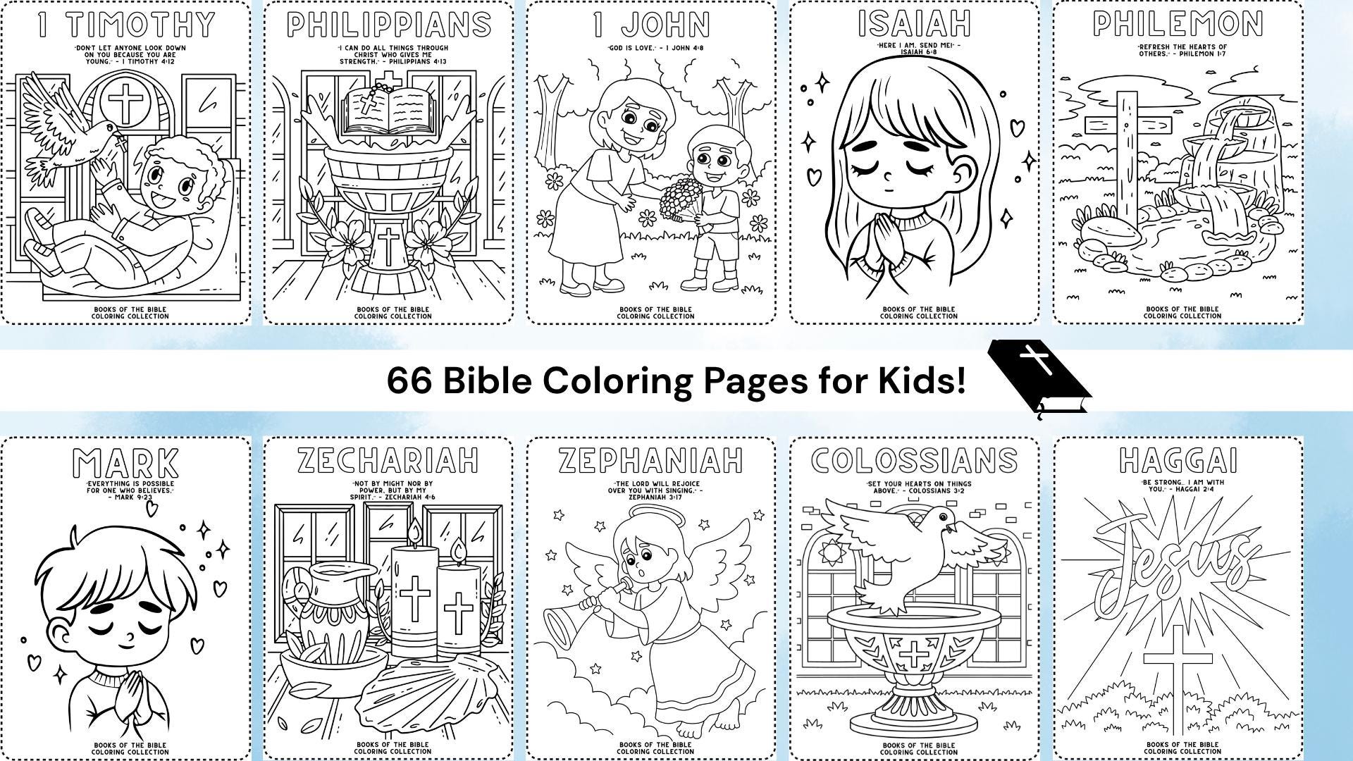 Books of the Bible Coloring Pages for Kids 66 Fun Easy Christian Bible ...