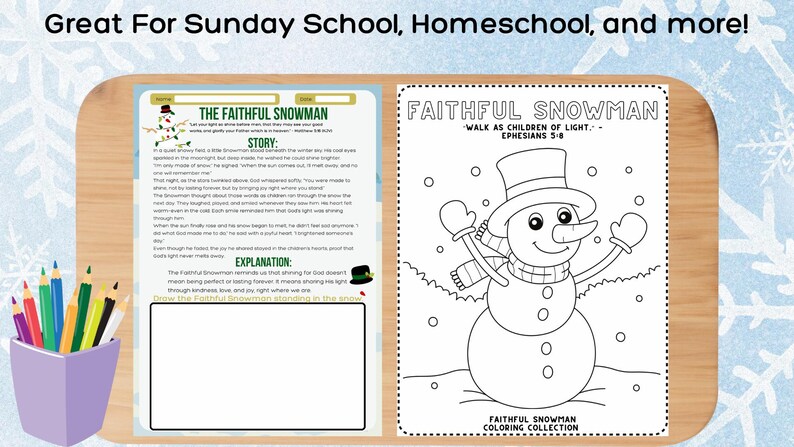 Faithful Snowman Winter Bible Lesson for Kids Christian Activity Pack ...
