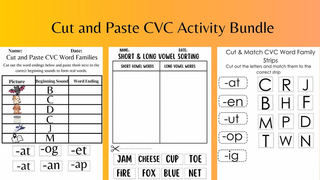 Phonics Cut-and-paste Bundle | CVC Word Families & Vowel Sorting ...