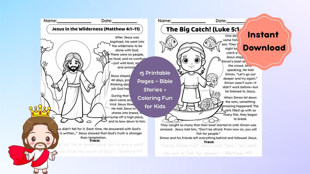15 Bible Stories About Jesus for Kids Printable Coloring Pages ...