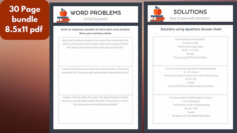 Math Word Problem Practice for Middle School: 30 Pages With Answers ...