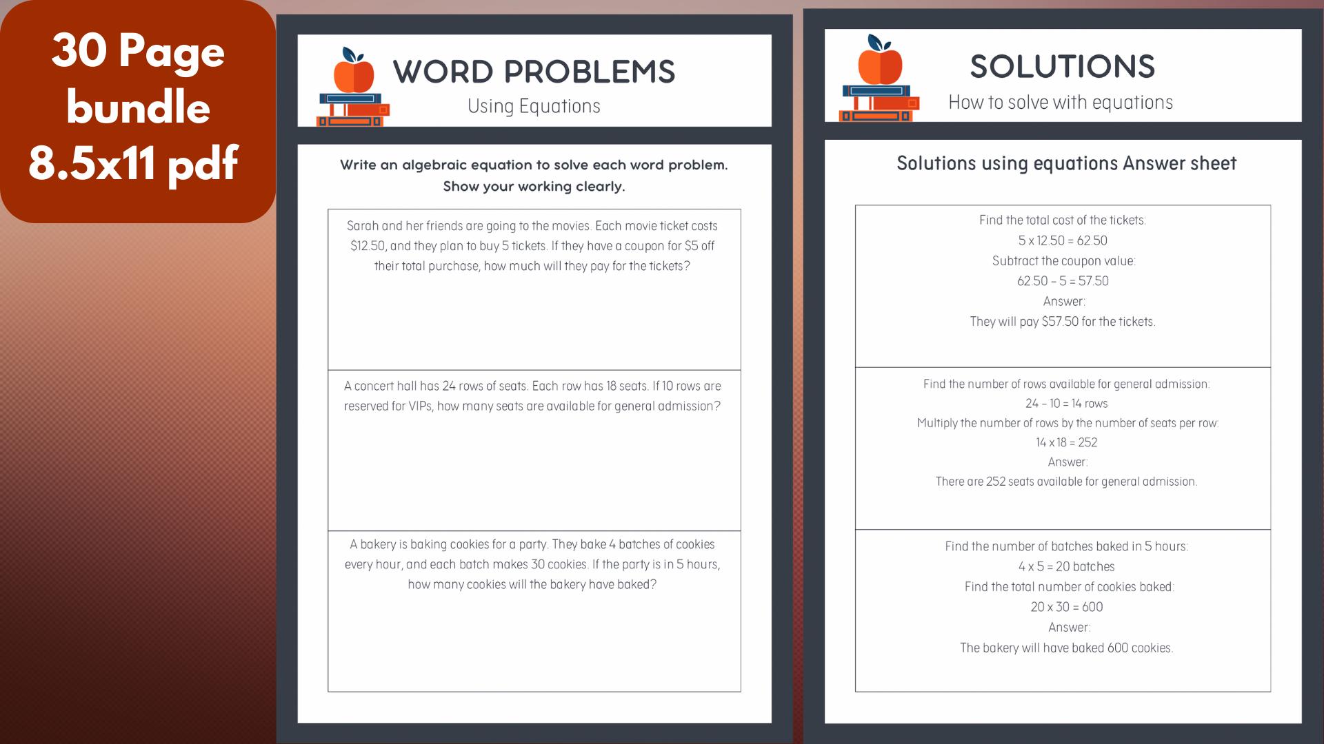 Math Word Problem Practice for Middle School: 30 Pages With Answers ...