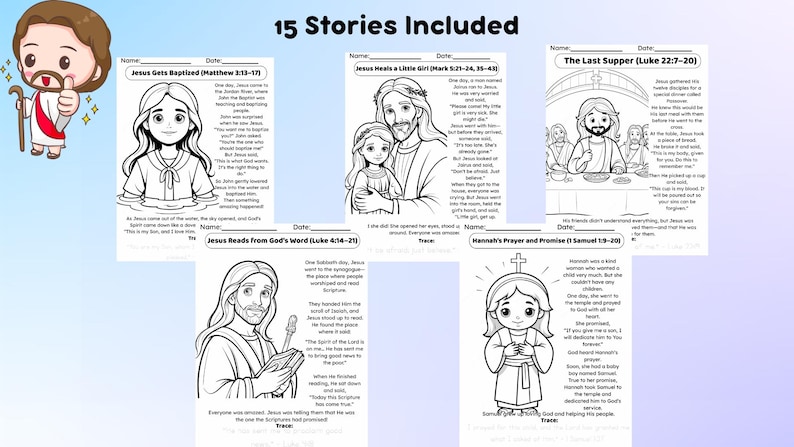 15 Bible Stories About Jesus for Kids Printable Coloring Pages ...