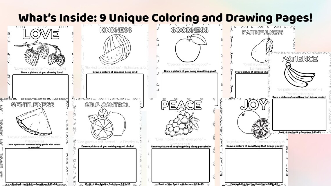 Fruit of the Spirit Coloring Pages for Kids | Bible Verse Tracing ...