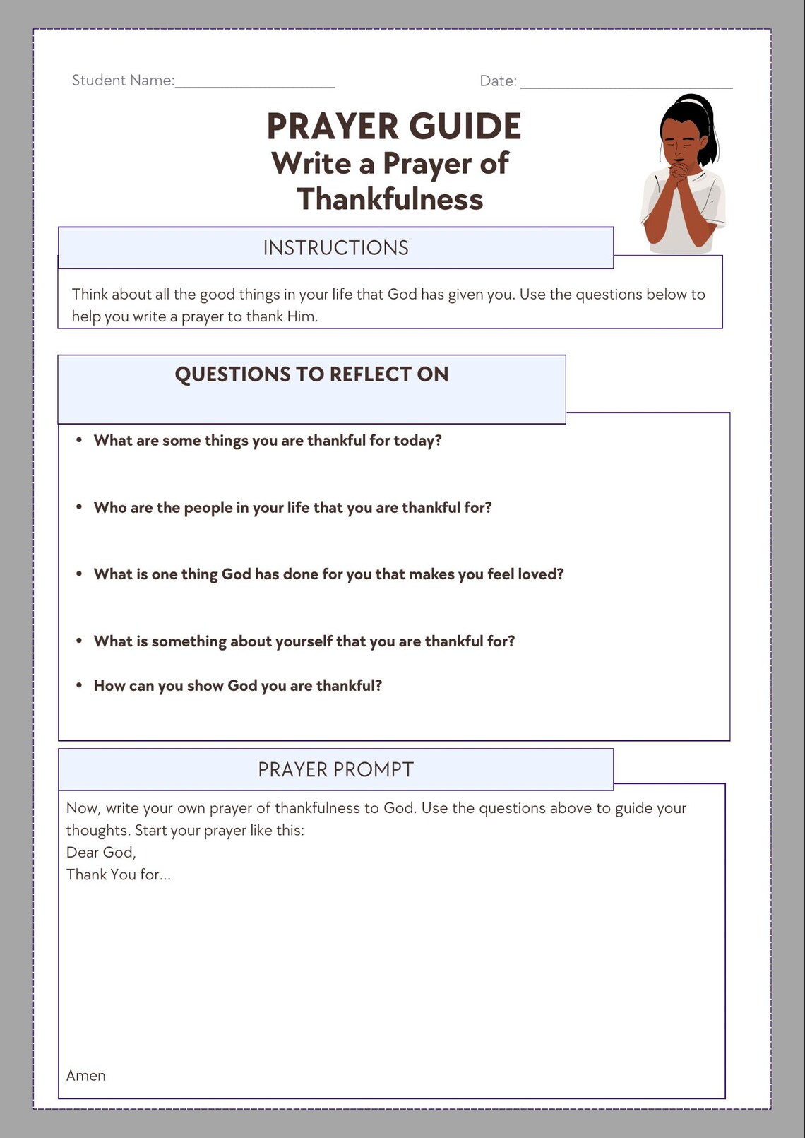 Printable Prayer Guide of Thankfulness for Kids | Christian Gratitude ...