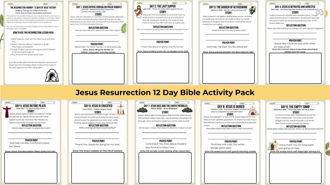 Jesus Resurrection 12 Day Bible Activity Pack Kids Easter Christian ...