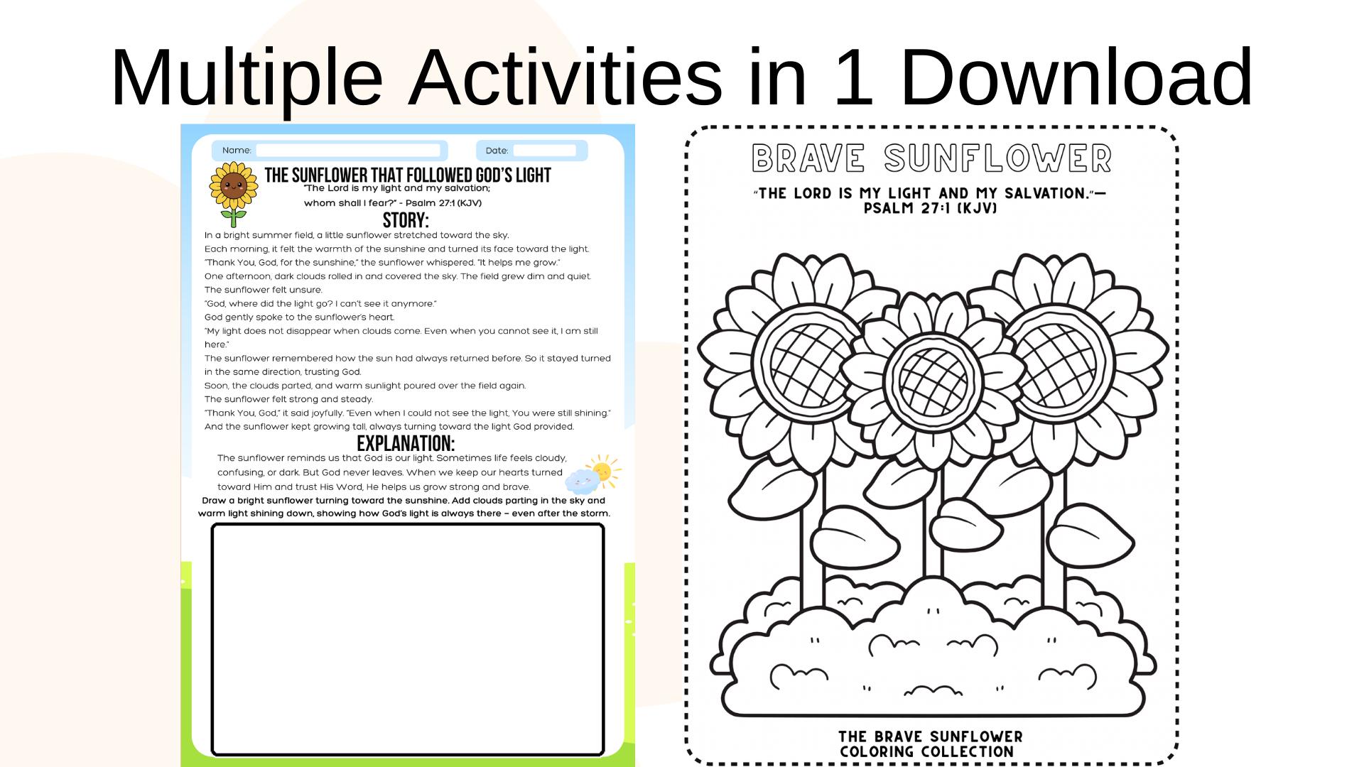 Sunflower Summer Bible Lesson for Kids God is My Light KJV Christian ...