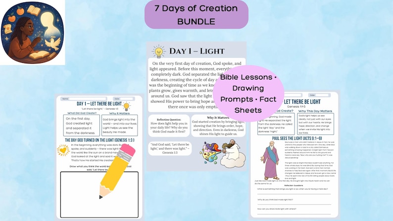 7 Days of Creation Bible Bundle for Kids Printable Bible Lessons ...