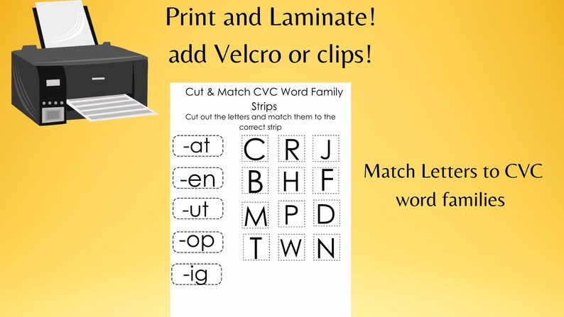 CVC Word Families Cut & Match Worksheets | Phonics Tracing Activity - Etsy