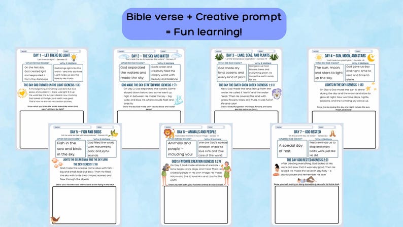7 Days of Creation Bible Bundle for Kids Printable Bible Lessons ...