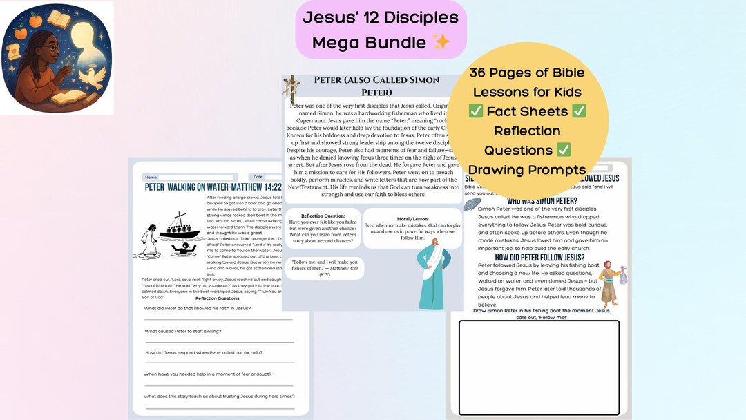12 Disciples Bible Lesson Bundle for Kids Christian Printables Fact ...