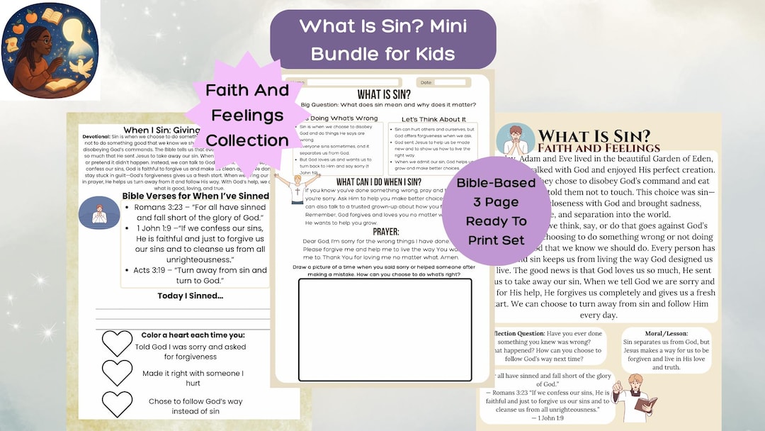 What is Sin Bible Lesson Mini Bundle Drawing Prompt Fact Sheet Journal ...