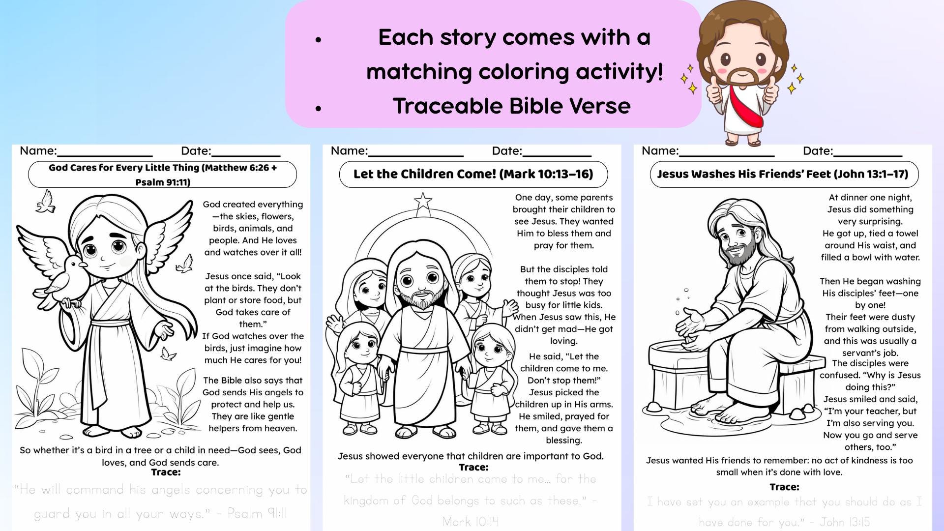 15 Bible Stories About Jesus for Kids Printable Coloring Pages ...