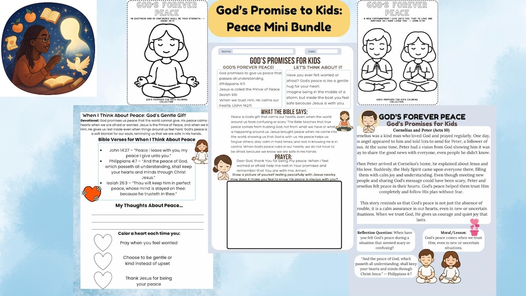 Gods Promises for Kids Peace Bundle Bible Activity for Children Drawing ...