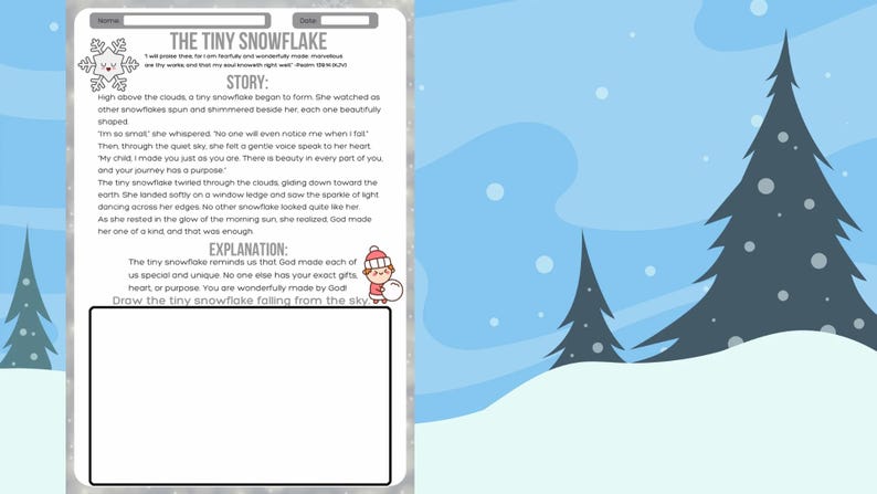 The Tiny Snowflake Winter Bible Lesson for Kids Trust Gods Plan Drawing ...