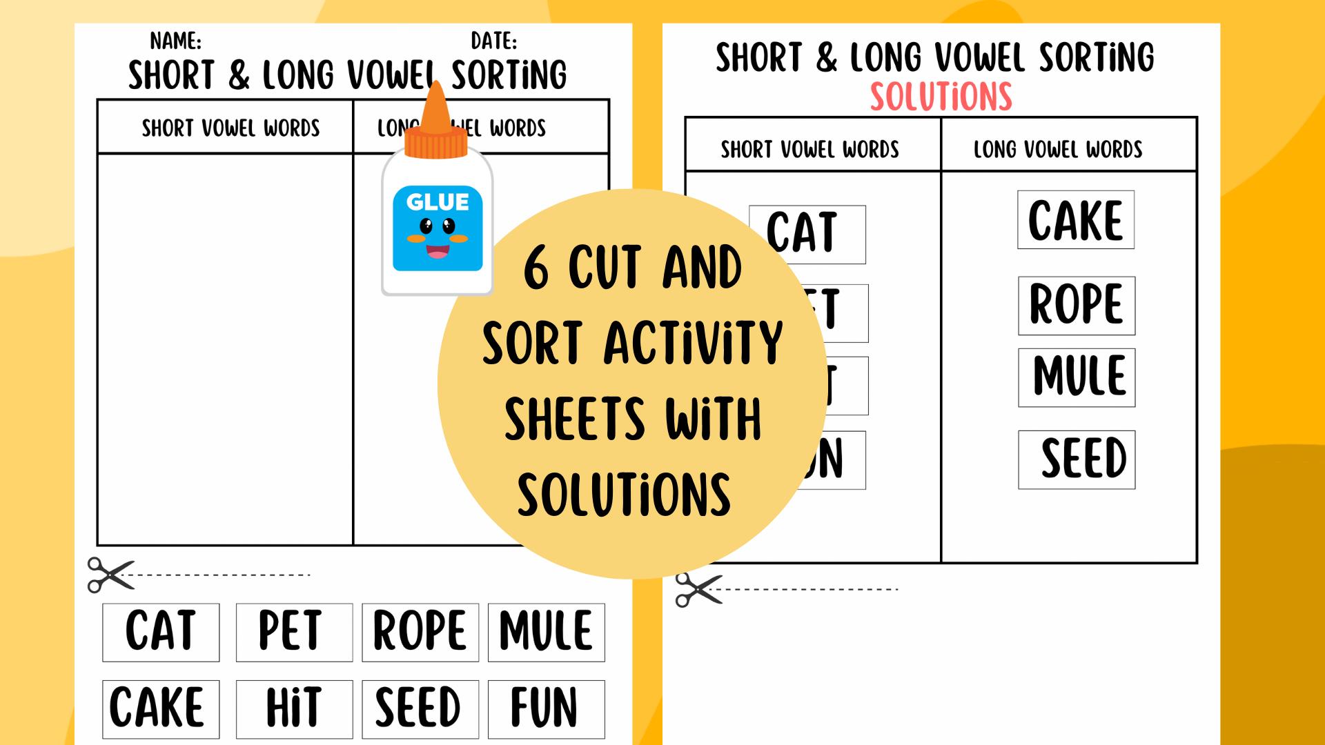 Phonics Sorting Activity | Short & Long Vowel Words Worksheet for Kids ...