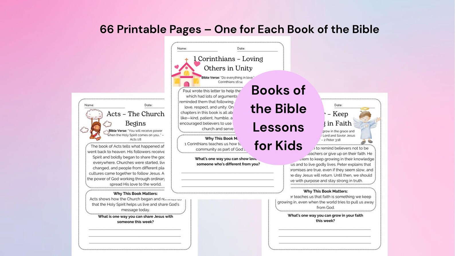 Books of the Bible Lessons for Kids Printable 66 Bible Study Pages With ...