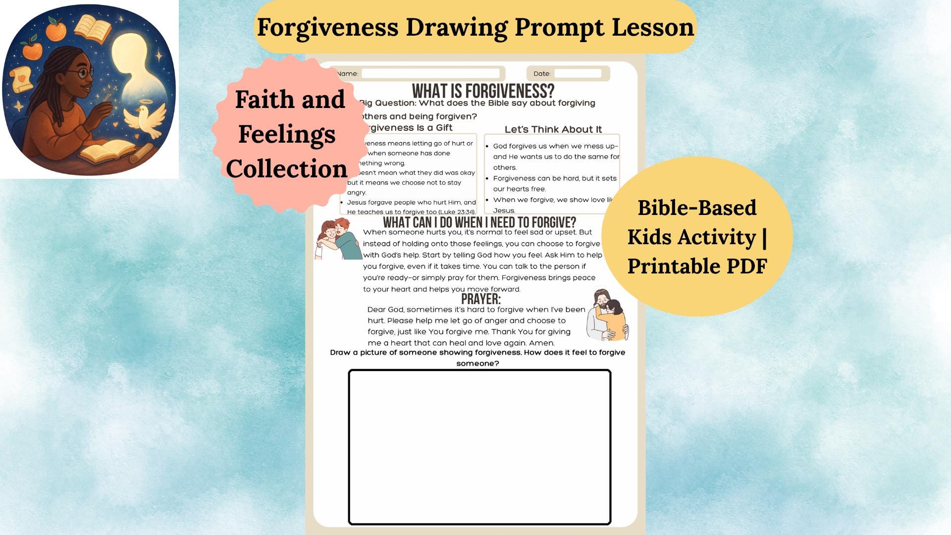 Forgiveness Drawing Prompt Lesson Bible Activity for Kids Christian ...