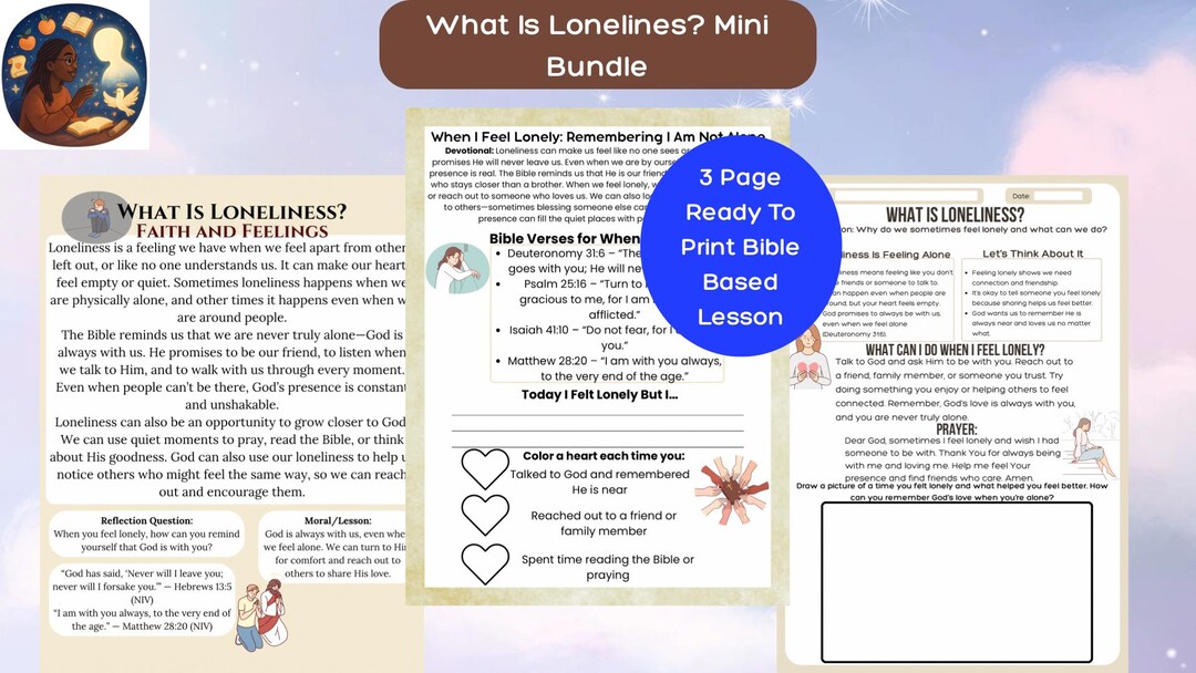 What is Loneliness Mini Bundle Bible Lesson Worksheets Journal Page ...