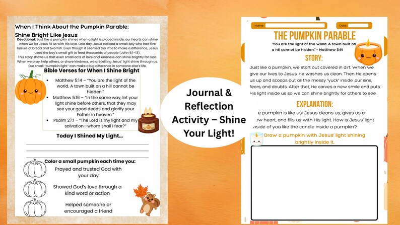 Pumpkin Parable Shine Bright Like Jesus Fall Bible Lesson Bundle Kids ...