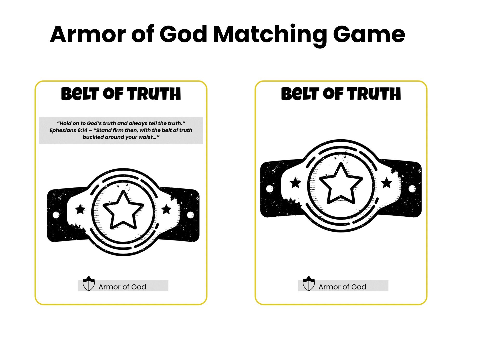 Armor of God Matching Game for Kids – Bible Verse Memory Cards ...