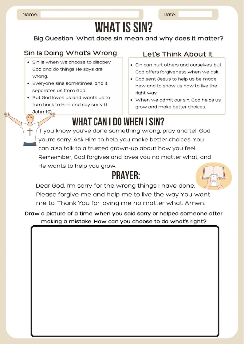 What is Sin Bible Lesson Mini Bundle Drawing Prompt Fact Sheet Journal ...