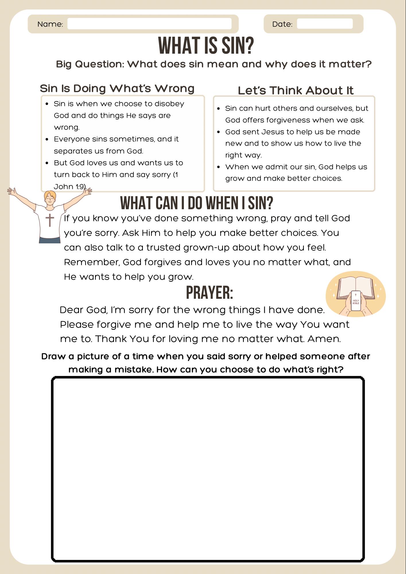 What is Sin Bible Lesson Mini Bundle Drawing Prompt Fact Sheet Journal ...
